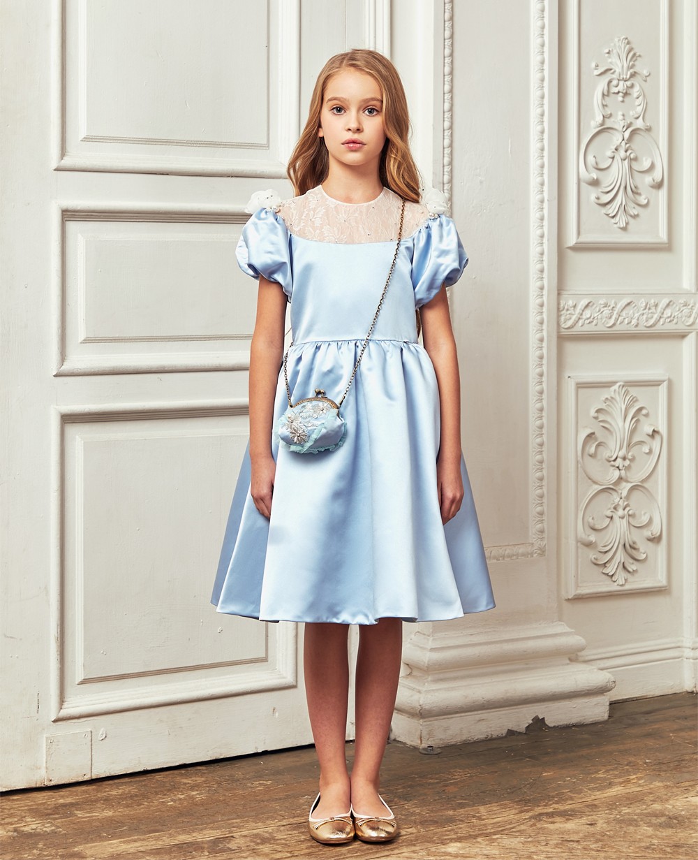 Baby Blue Silk Capped Sleeve Dress