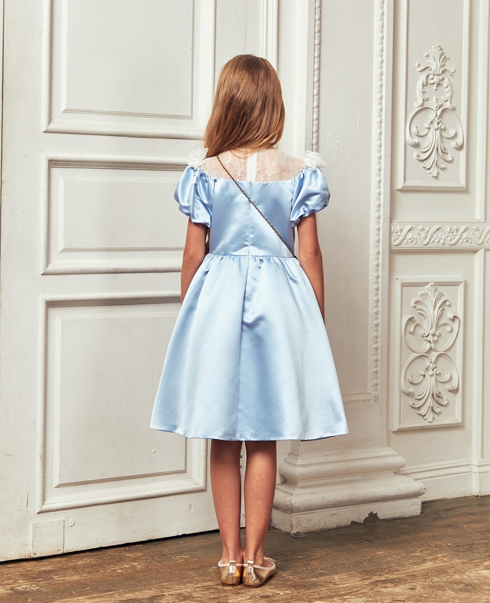Baby Blue Silk Capped Sleeve Dress